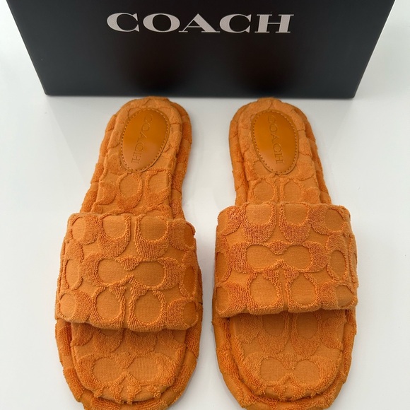 Coach | Shoes | Coach Bridgett Terry Cloth Orange Slides Brand New In ...